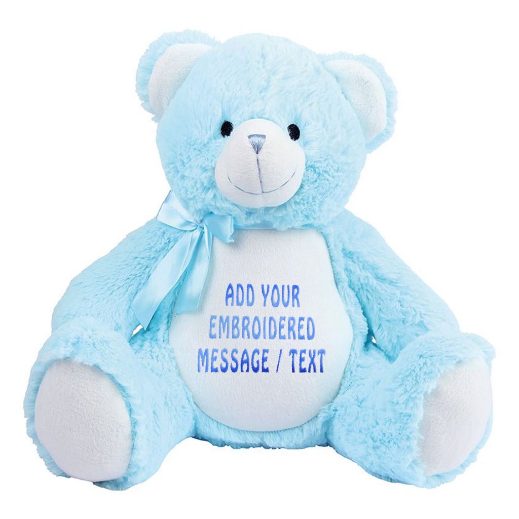 Large 45cm Personalised Embroidered Blue Teddy Bear – Blueprint Designs