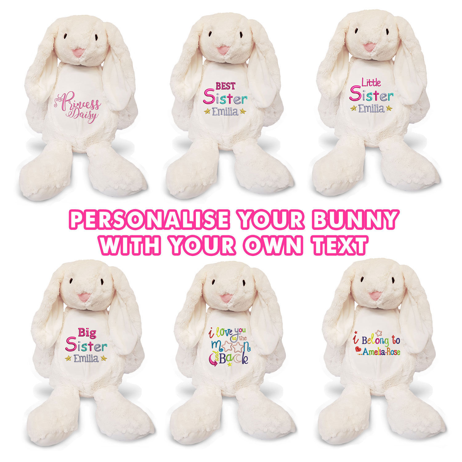 Large 45cm Personalised Embroidered Bunny Rabbit – Blueprint Designs