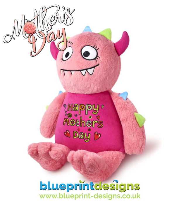 Mothers Day Embroidered Pink Monster Bear – Blueprint Designs