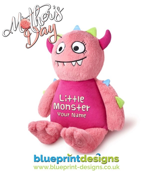 Mothers Day Embroidered Pink Monster Bear – Blueprint Designs